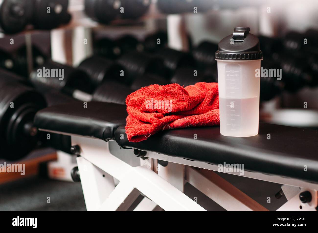 Personal sport stuff set in fitness gym Stock Photo - Alamy