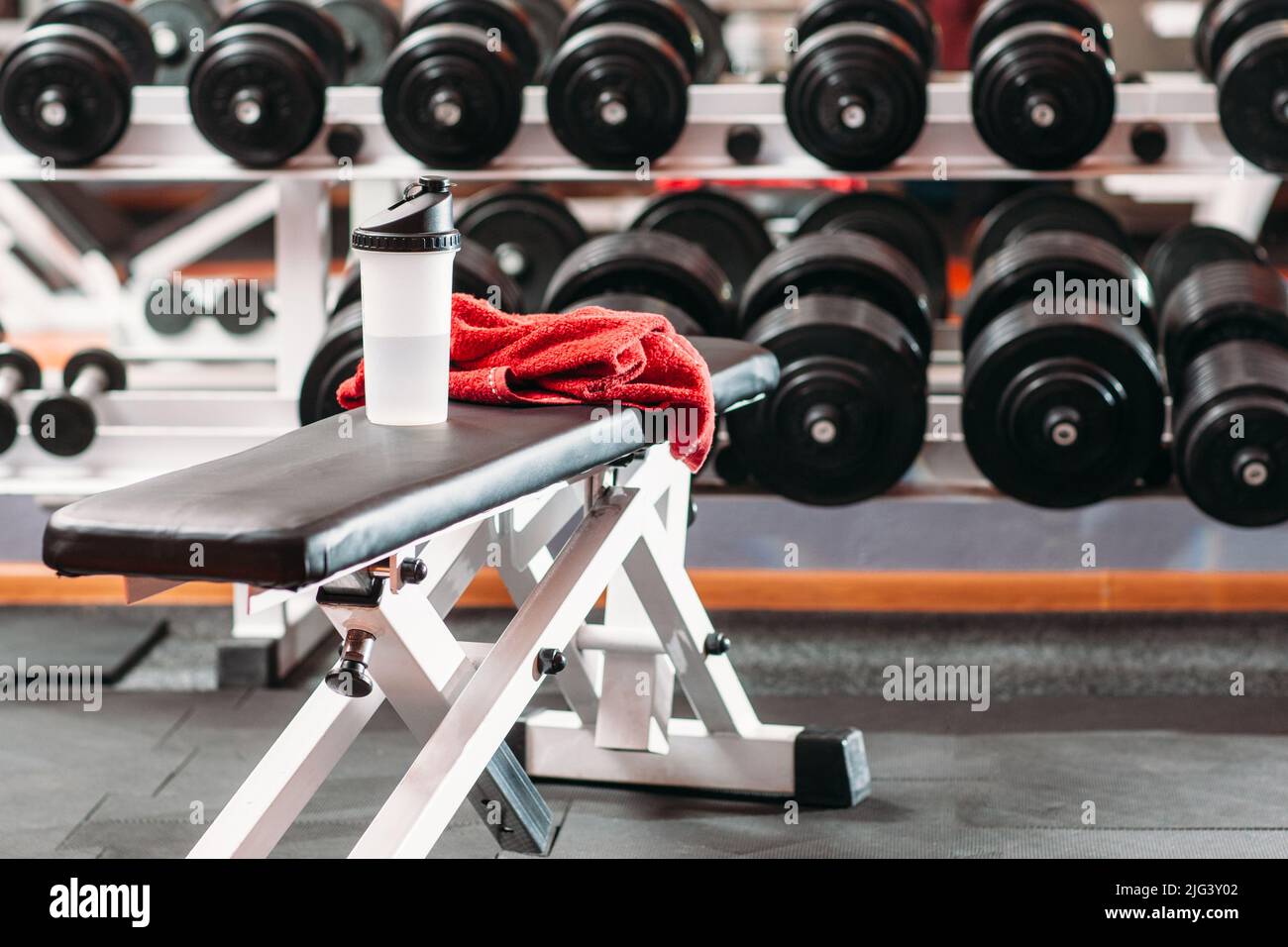 Personal sport stuff set in fitness gym Stock Photo - Alamy