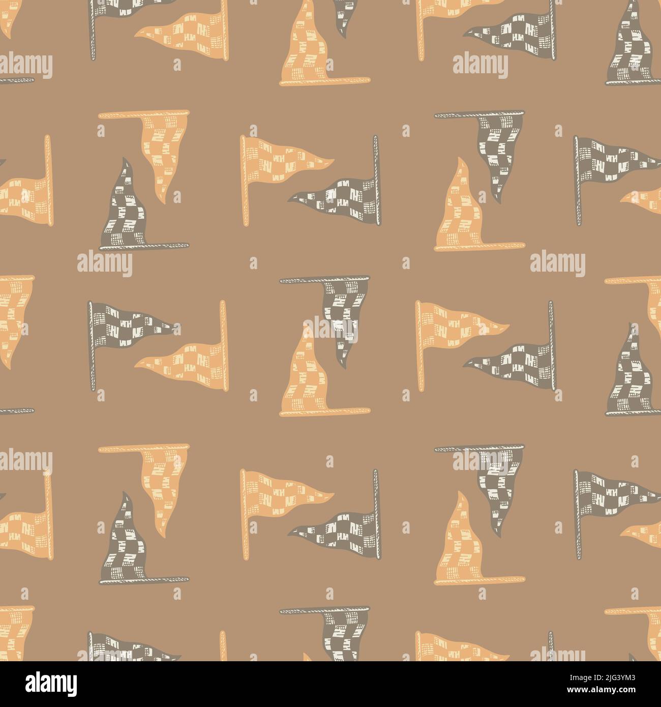 Race flag sketched seamless pattern. Vintage sport elements for drive ...