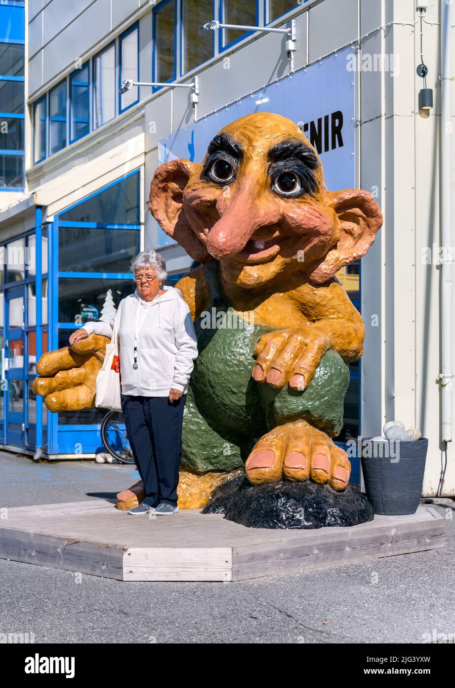 Lady posing with large Troll, Honningsvag, Norway Stock Photo - Alamy