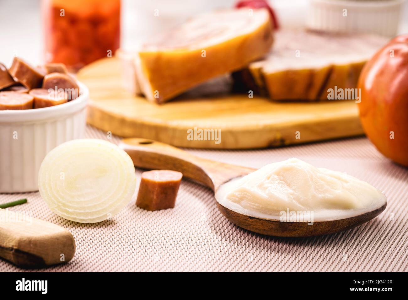 spoon of pork fat, lard used as a culinary ingredient in Brazil, pork ...
