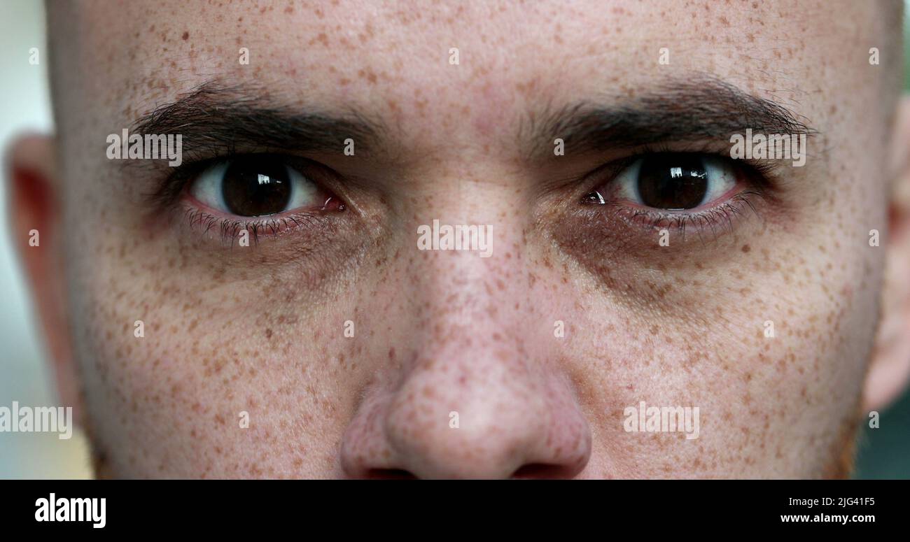 Upset man snarling close-up eyes and mouth. Redhead red beard grimacing ...