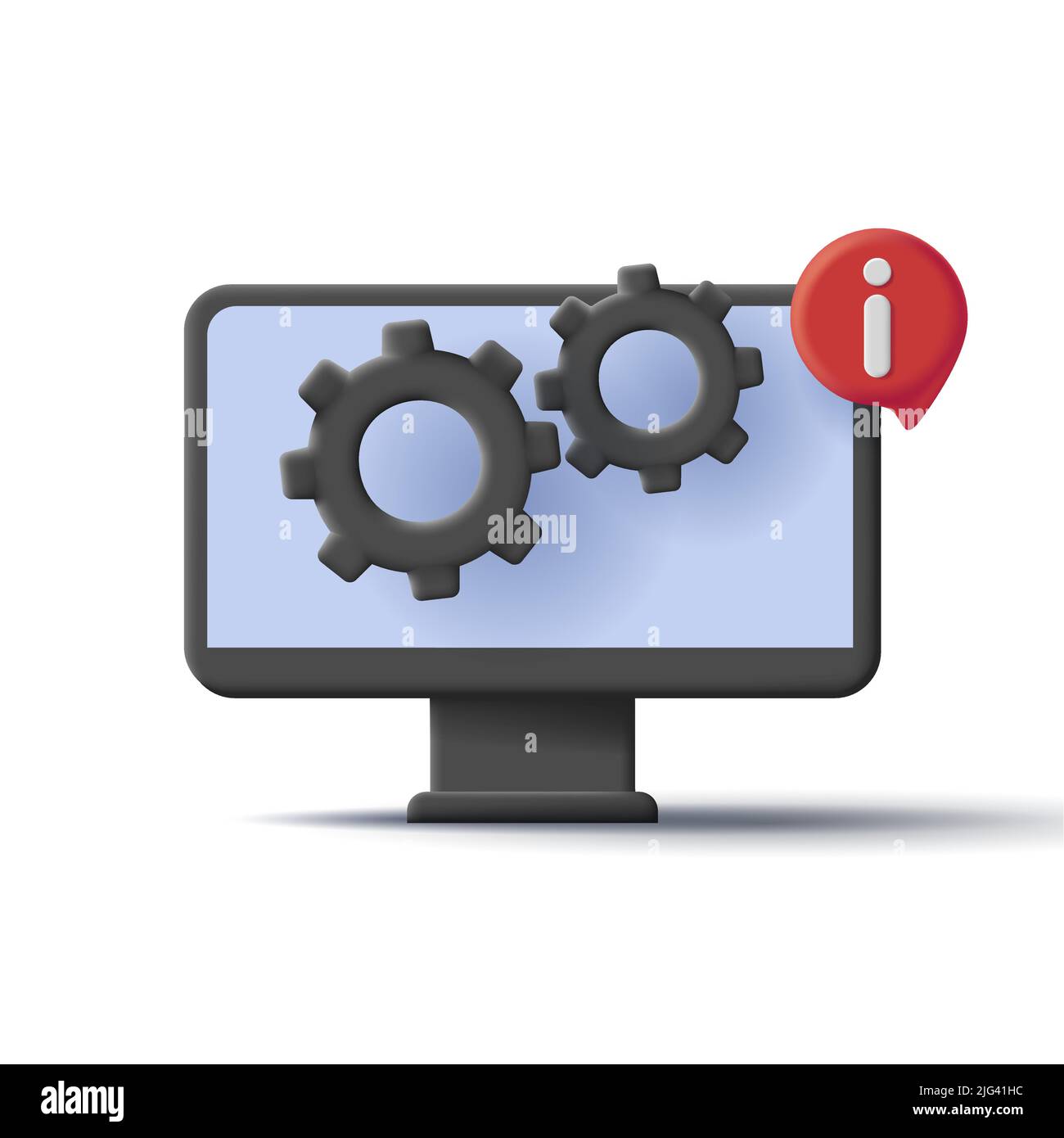 Computer service 3d icon with gears and info icon. Vector illustration ...