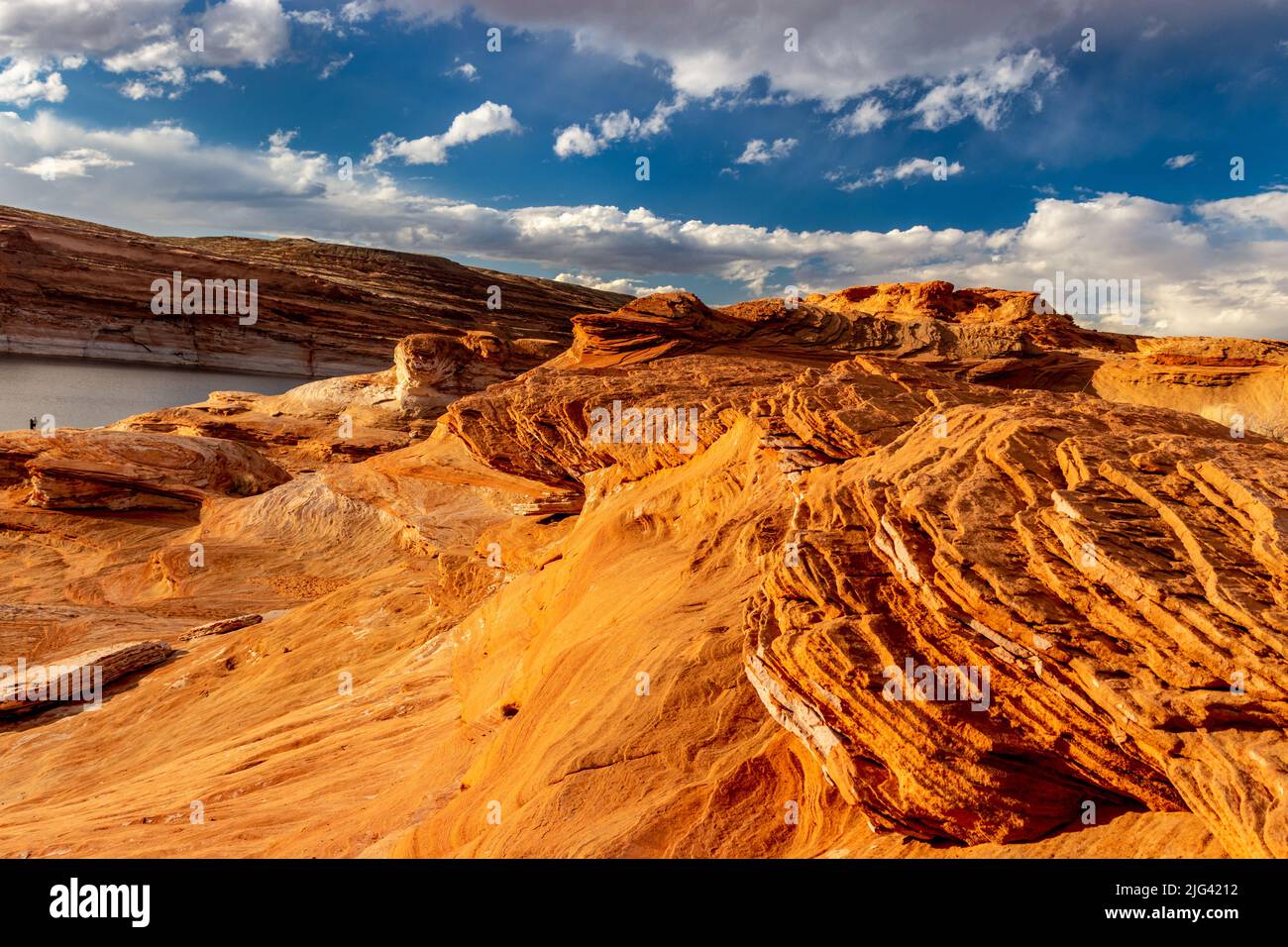 Interesting plates and layers of rock shining under the evening sun ...
