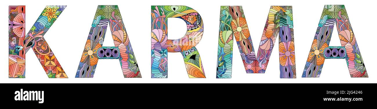 Hand-painted art design. Hand drawn illustration word KARMA for t-shirt ...