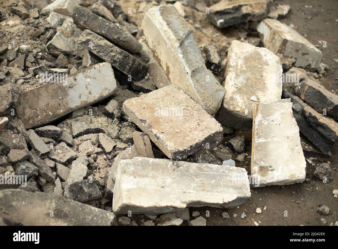 Broken concrete slabs. Lots of stones. Construction waste. Details of ...