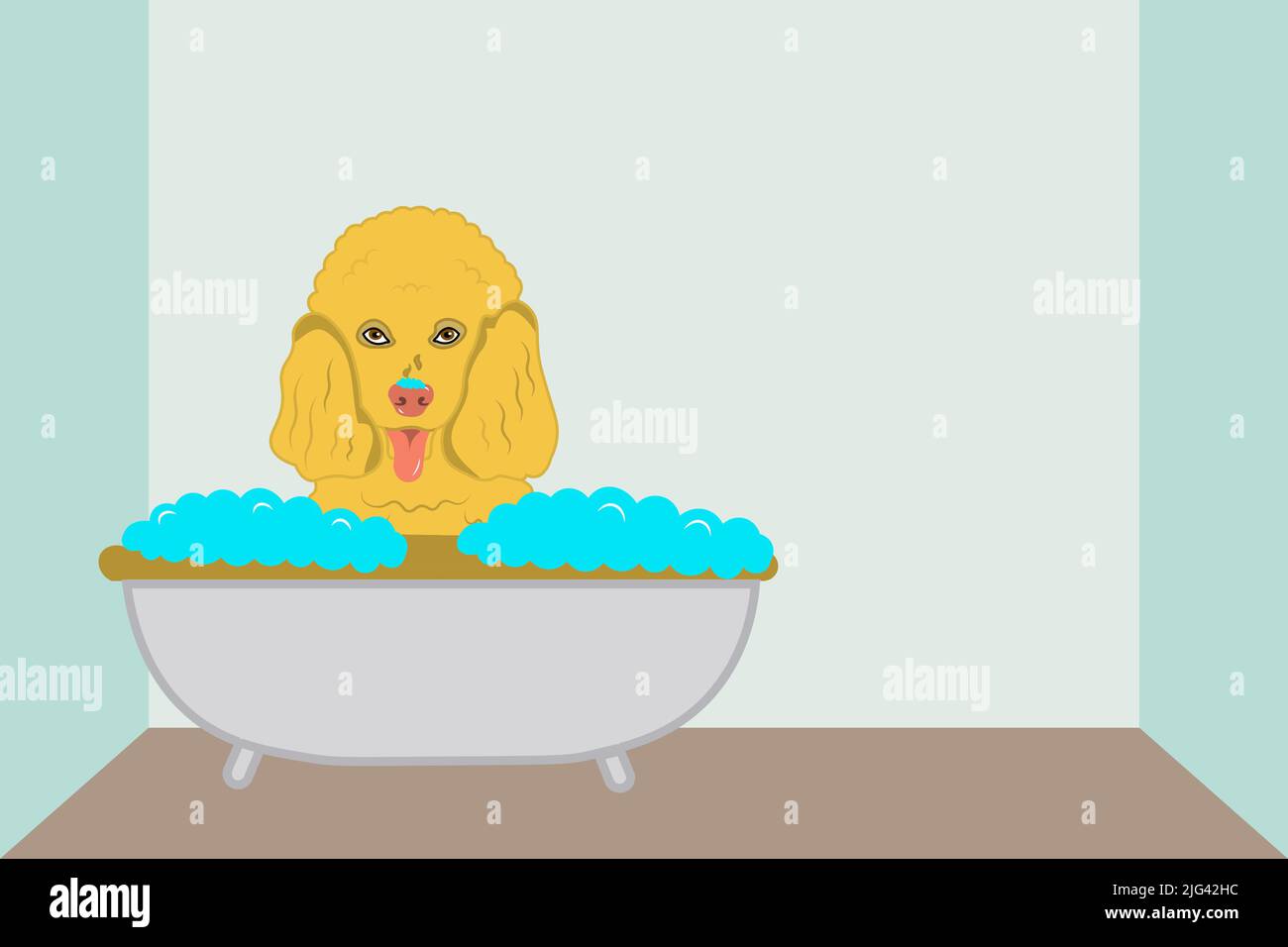The character cute poodle dog taking a bath with bathtub and bubbles ...