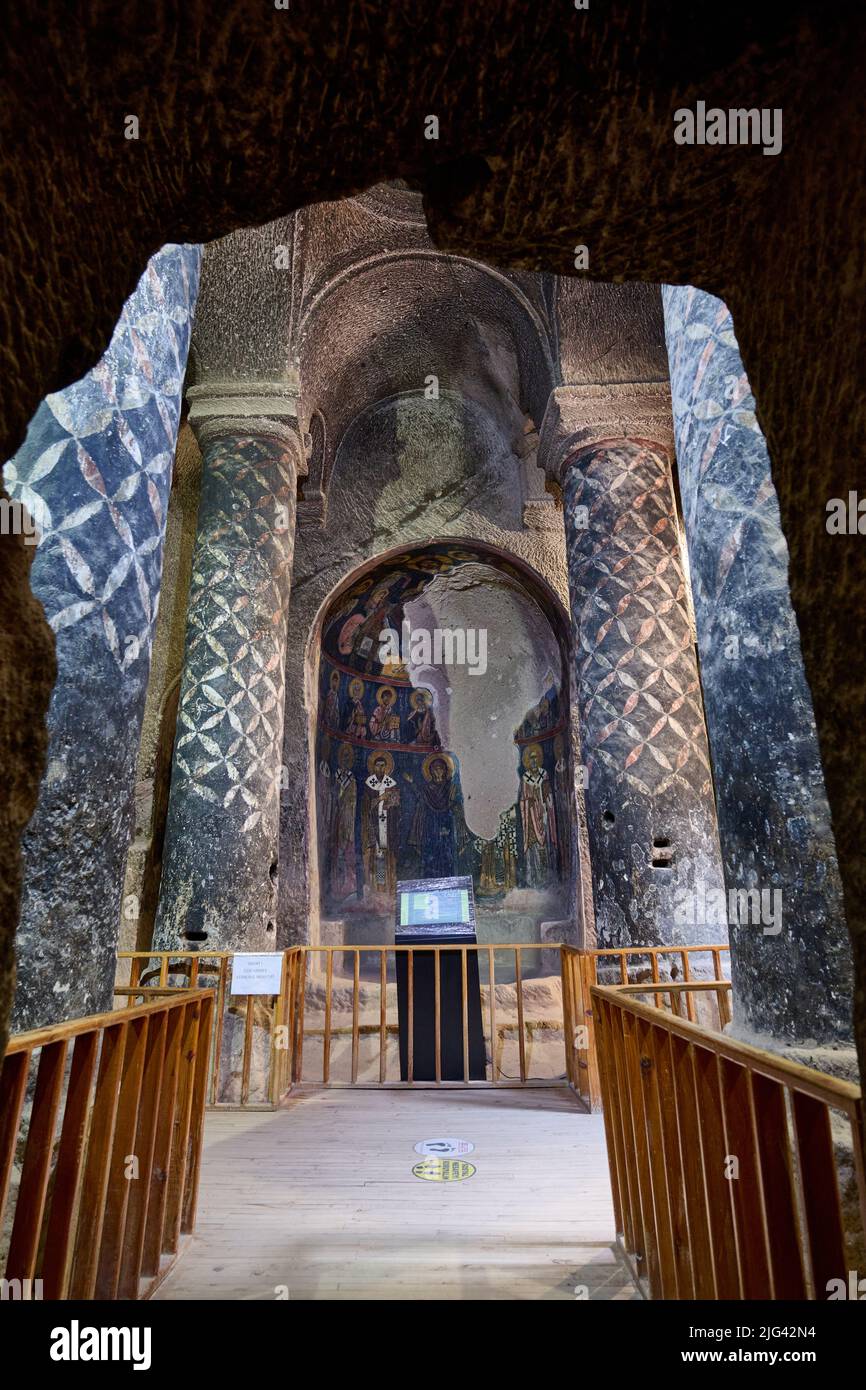 religious murals in Gumusler Cave Monastery, Gümüsler, Turkey Stock ...