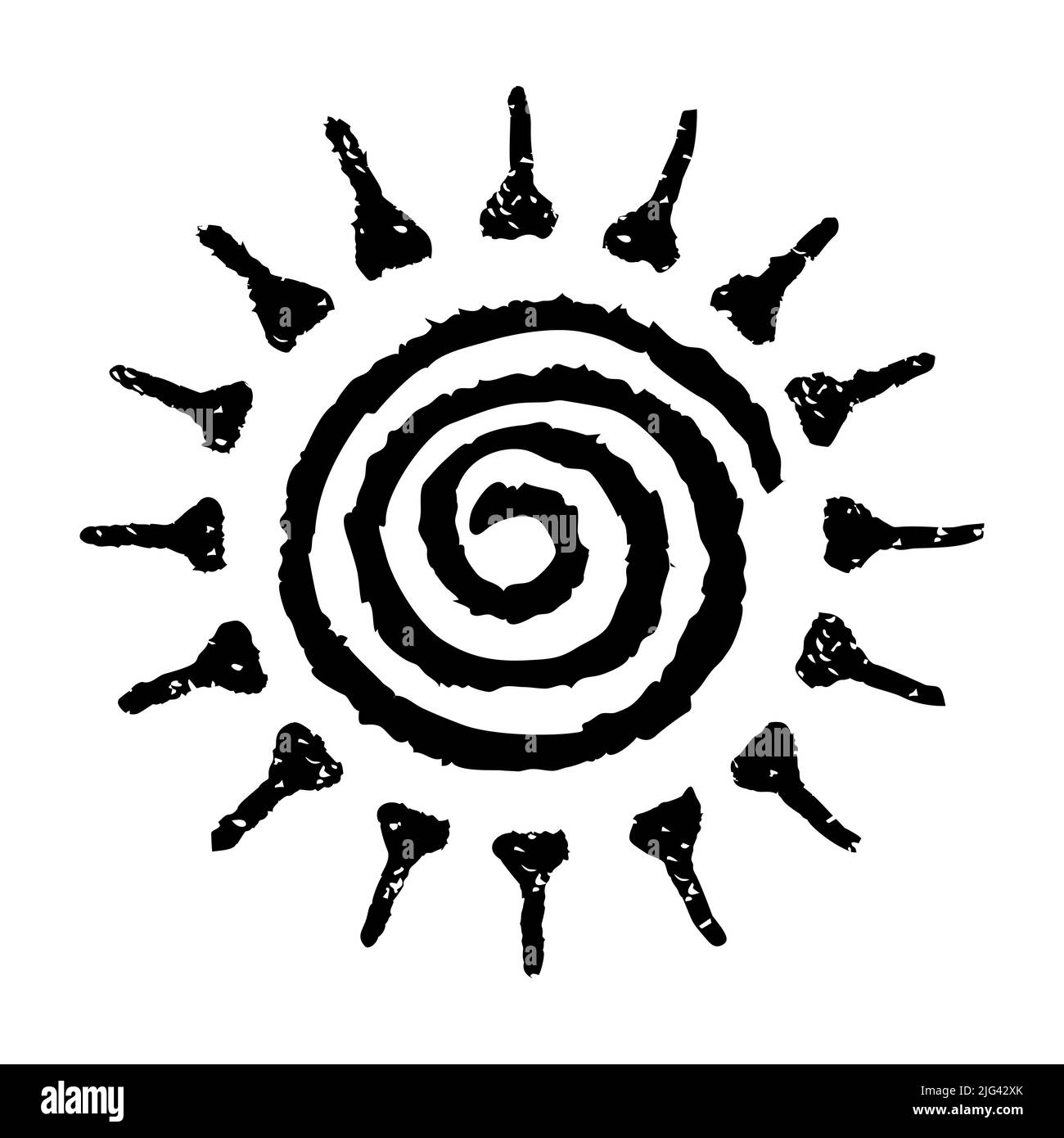 Hand painted sun symbol, hand drawn with crayon, isolated on white ...