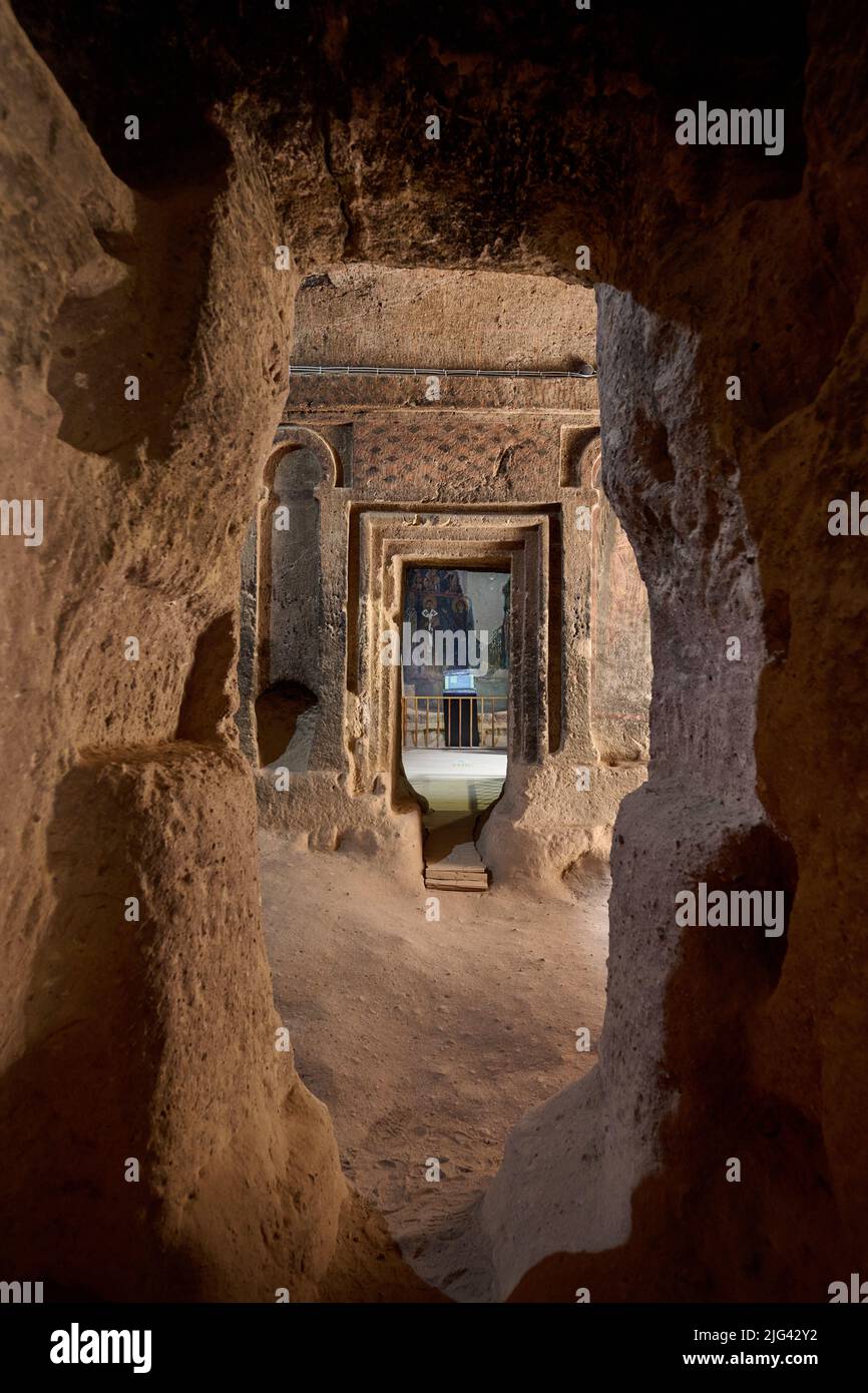 religious murals in Gumusler Cave Monastery, Gümüsler, Turkey Stock ...