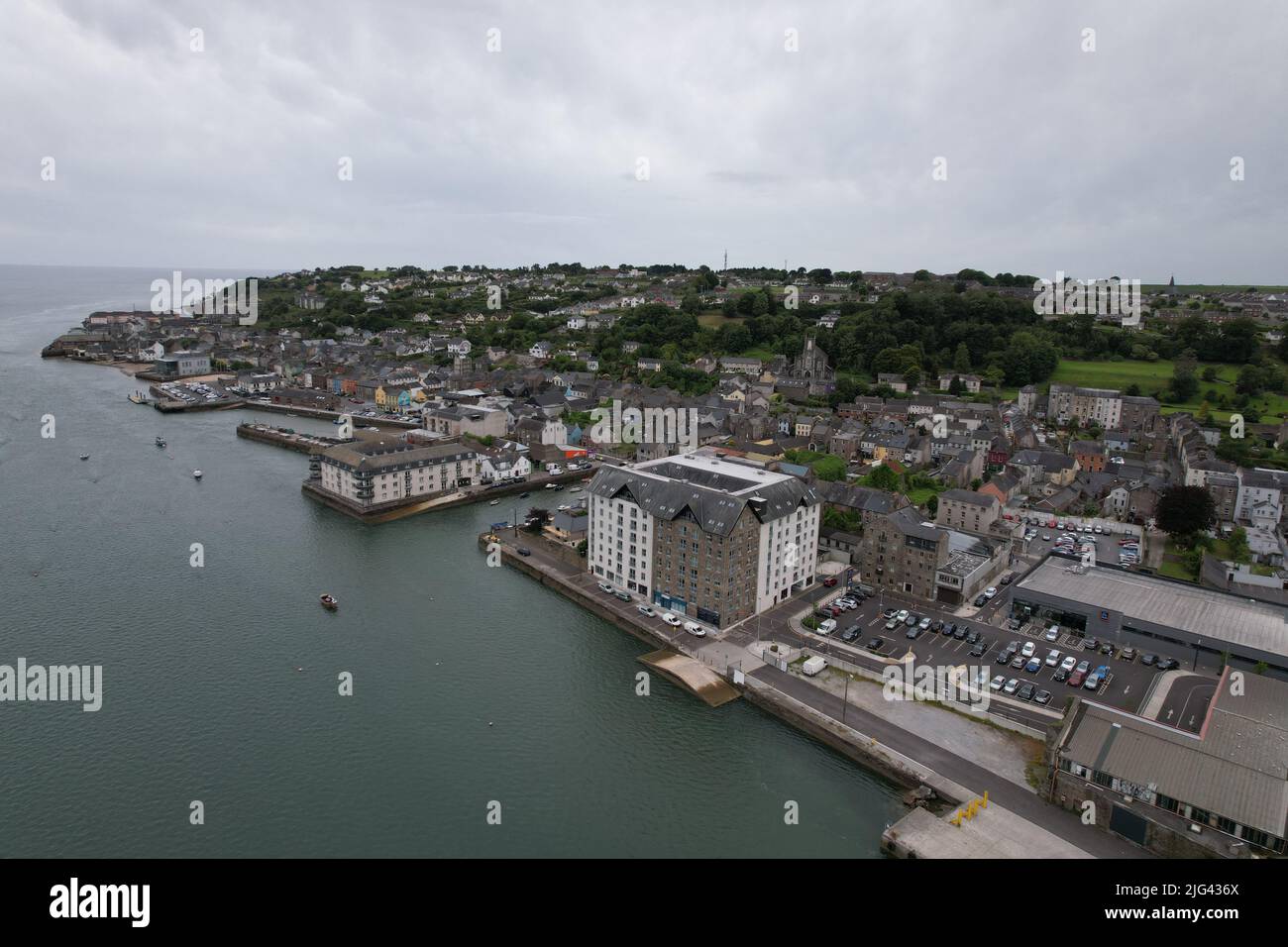 Youghal seaside resort town in County Cork, Ireland drone aerial view ...