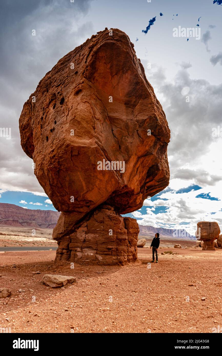 Giant boulder compared to a human size, Vermillion cliff range, Page ...