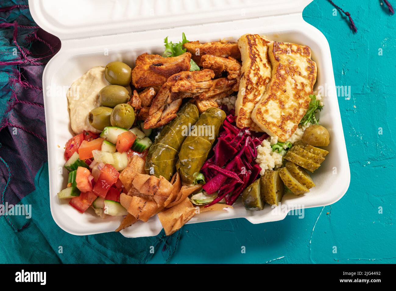 Loaded sharing portion of traditional Eastern Mediterranean Arabic food ...