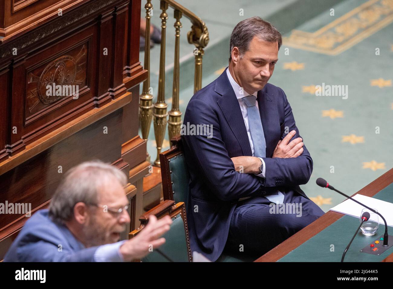 N-VA's Peter De Roover and Prime Minister Alexander De Croo pictured ...
