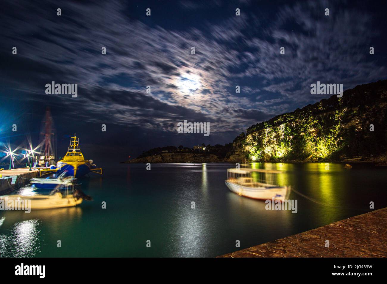 Night view of the beautiful seaside town of Patitiri, in Alonissos ...
