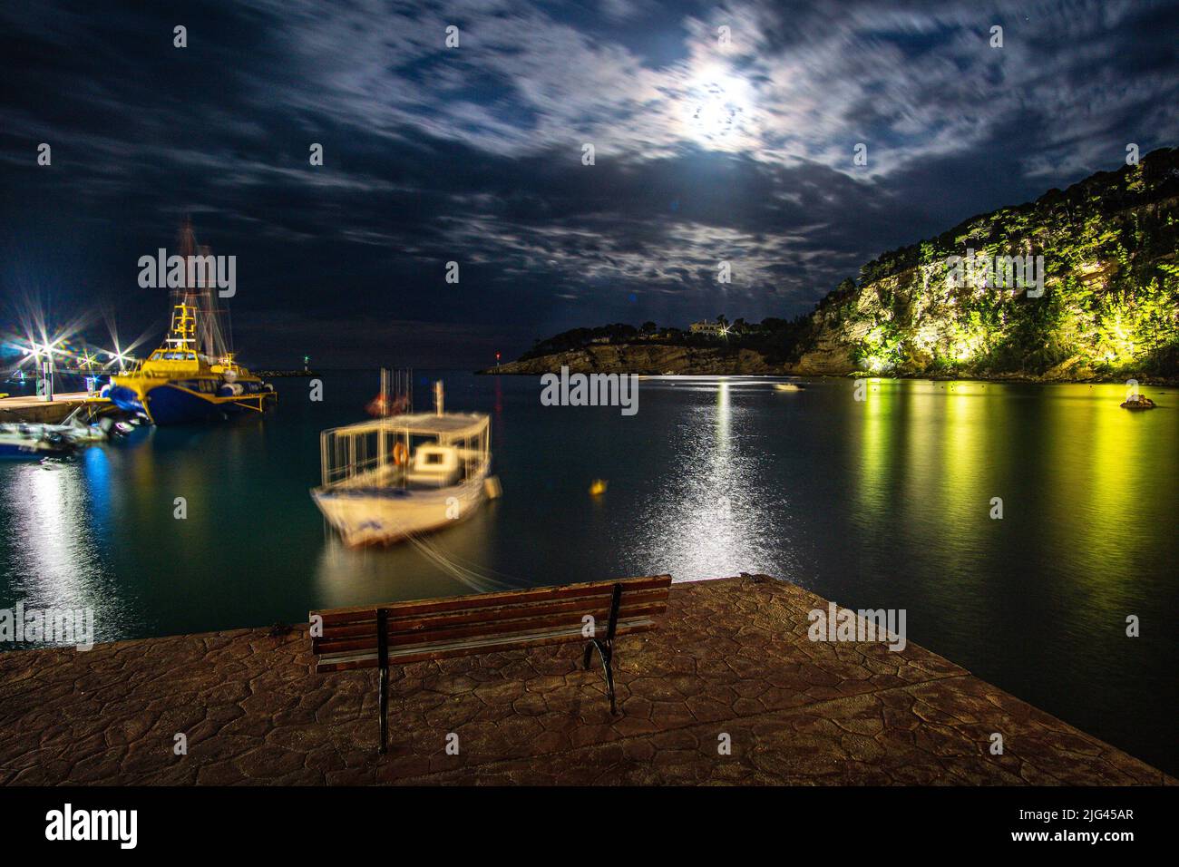 Night view of the beautiful seaside town of Patitiri, in Alonissos ...