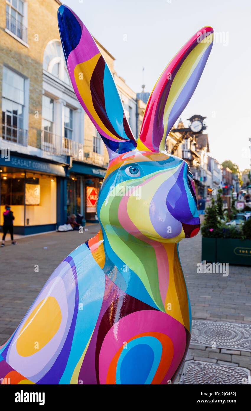 'Wavy Hare!,' a colourful sculpture by Amy Bourbon in the Hares of ...