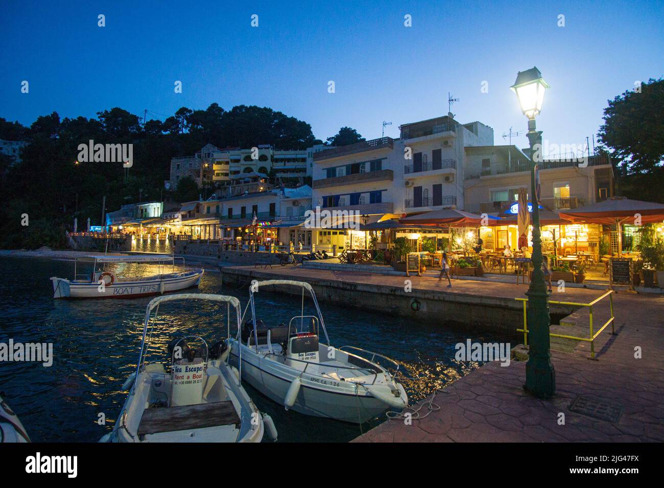 Night view of the beautiful seaside town of Patitiri, in Alonissos ...