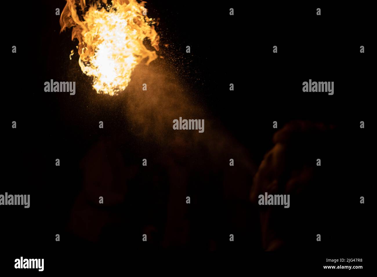 Flames in dark. Details of fire. Fire on black background. Process of ...