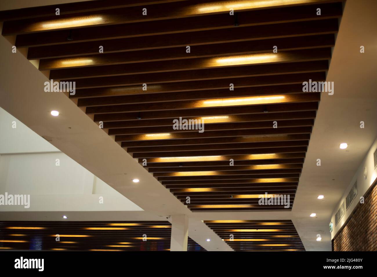 Lighting fixtures on ceiling. Details of interior in building. Ceiling ...