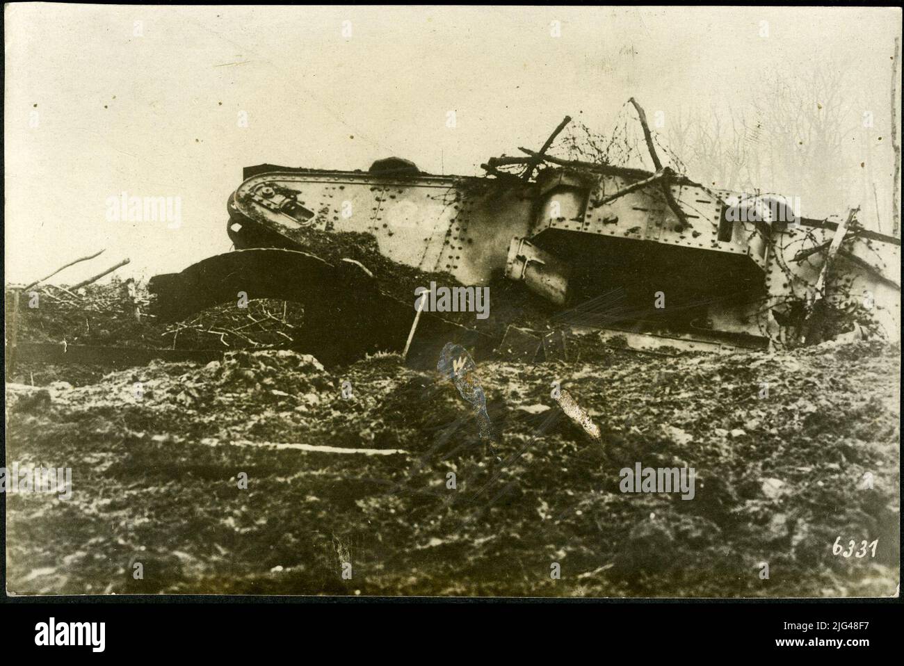 The lost tank battle of the English at Cambrai. Destroyed engl. Tank at ...