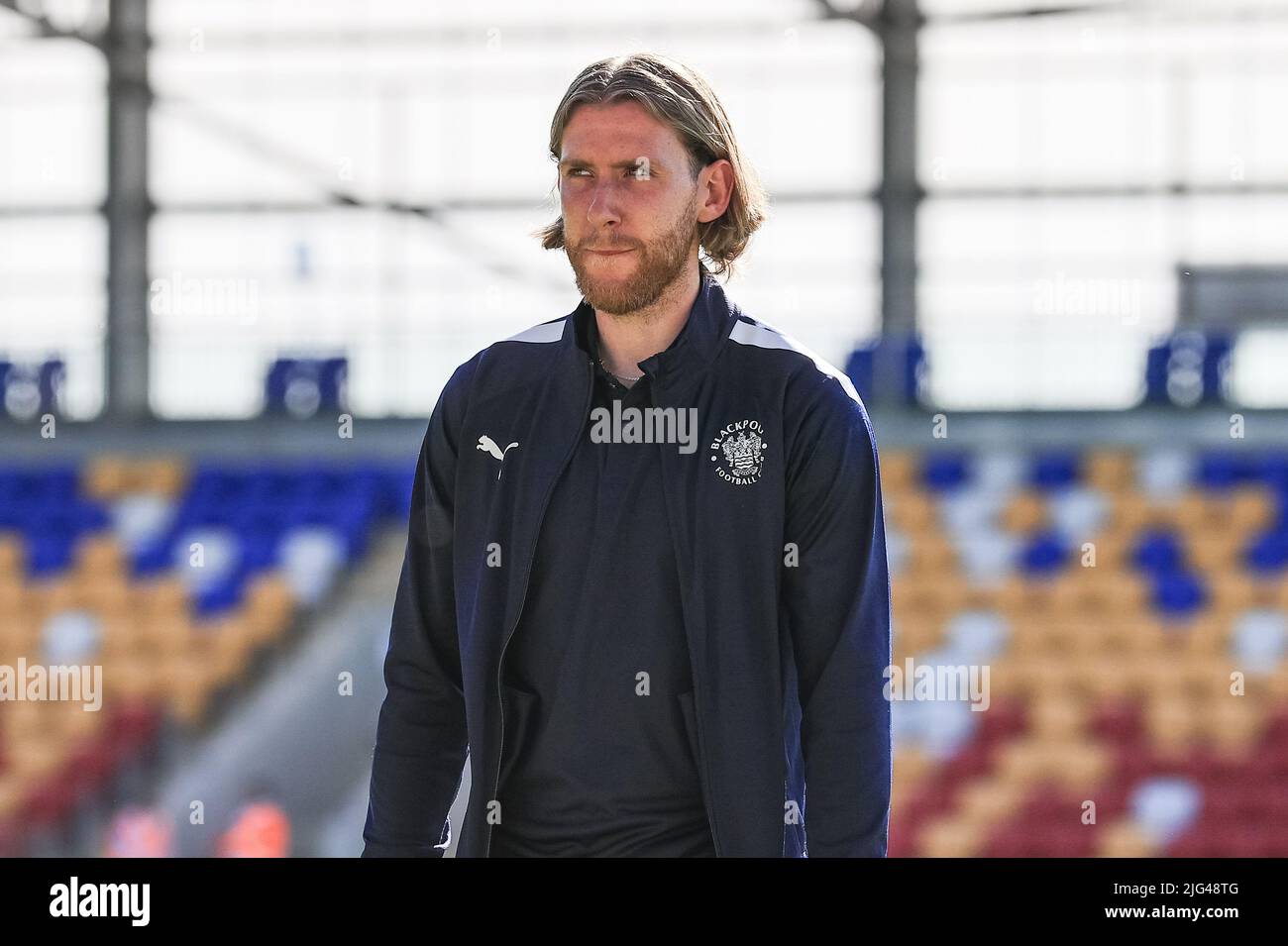 Josh Bowler #11 of Blackpool arrives at the LNER Community Stadium ...