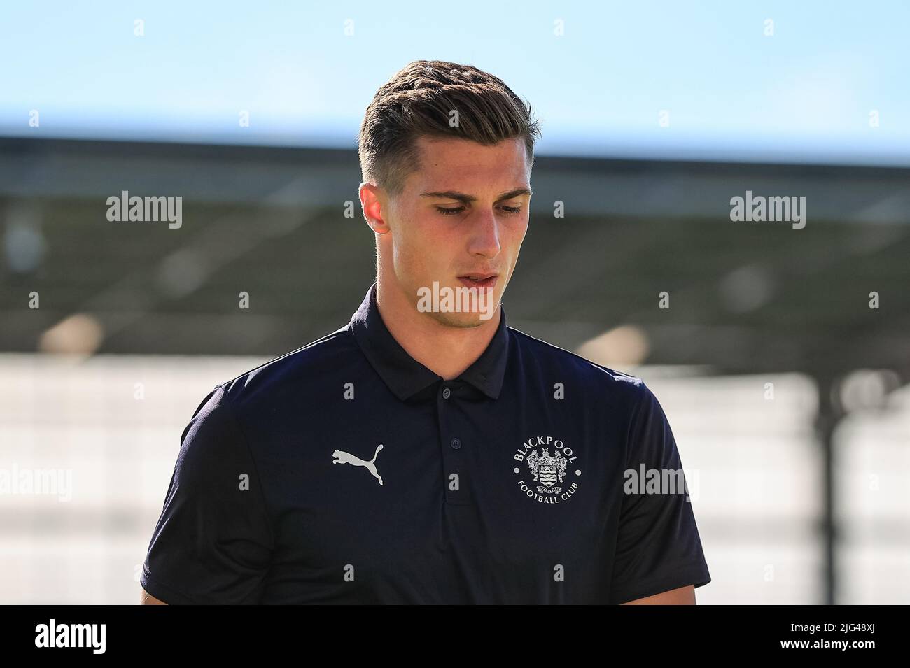 Stuart Moore #13 of Blackpool arrives at the LNER Community Stadium ...
