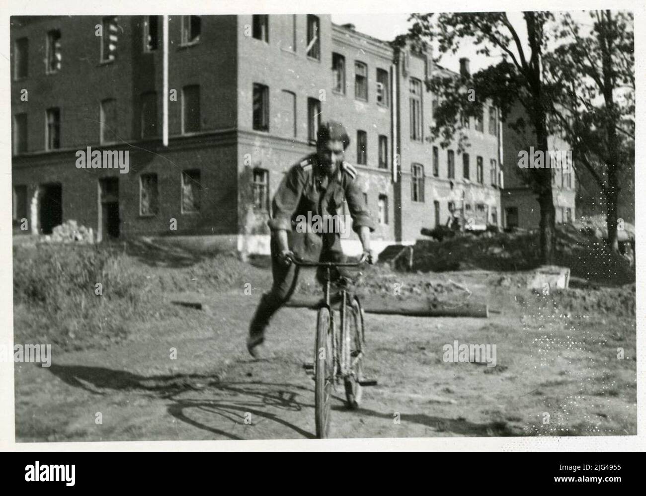 Portrait of divisional soldier by bicycle. Divisional soldier portrait ...