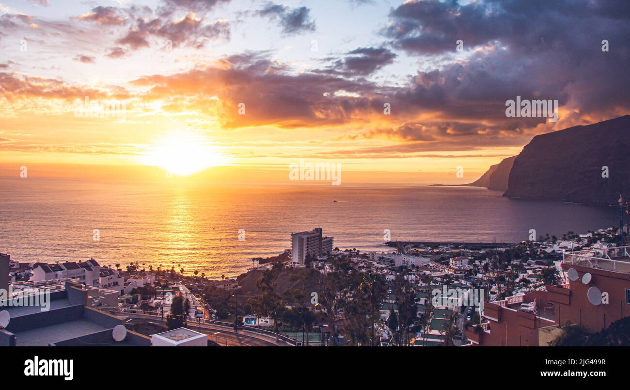 amazing sunset over Los Gigantes Tenerife Canary Islands Spain Stock ...