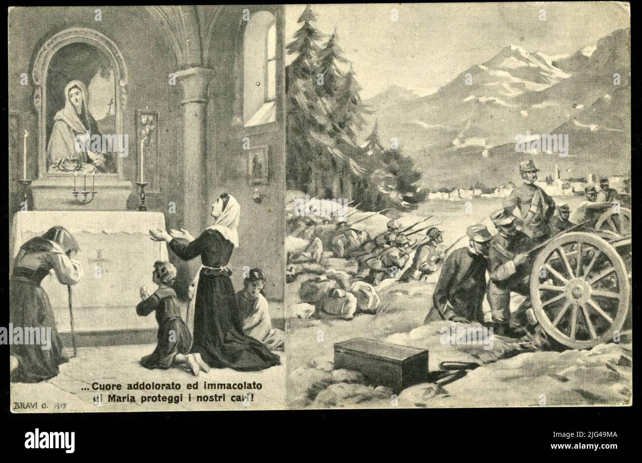 Postcard with a drawing, 1915. Reproduction of a double drawing that ...