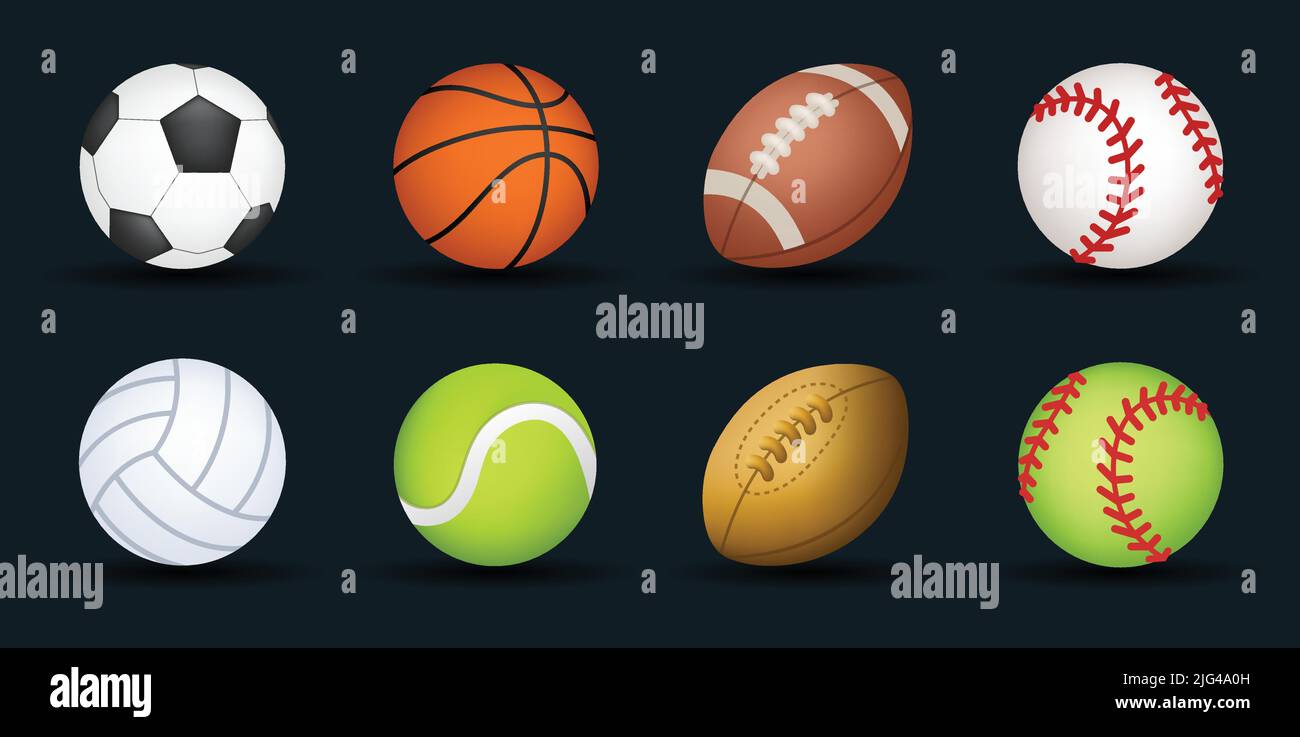 Sport balls vector emoji illustration. Set of soccer, basketball ...