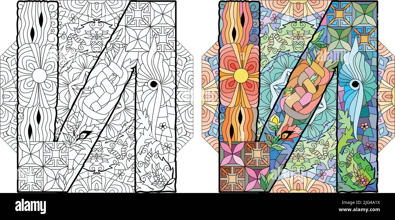 Hand-painted art design. Letter I cyrillic zentangle object on mandala ...