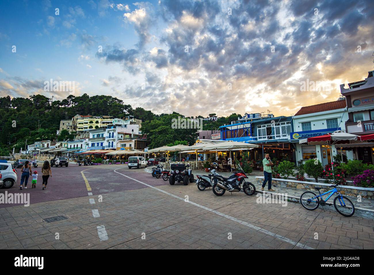 The beautiful seaside town of Patitiri, in Alonissos island, Greece ...