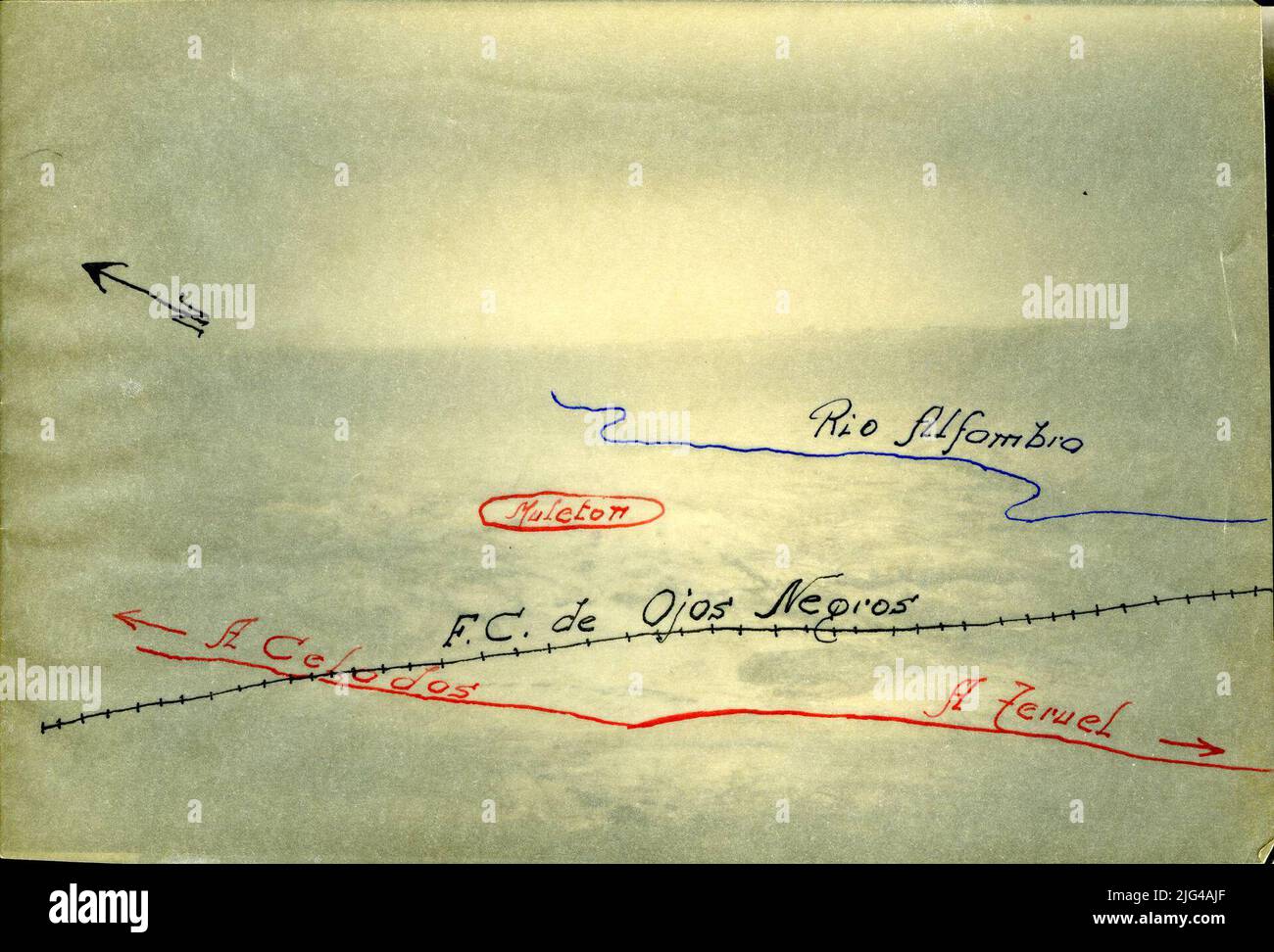 Aerial view (with vegetable paper tracing and toponymic handwritten ...