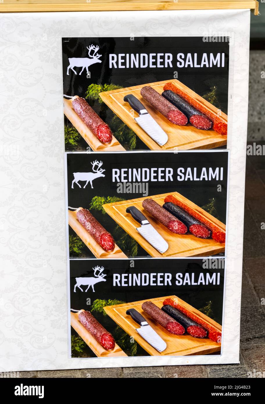 Sign advertising Reindeer Salami, Tromso, Norway Stock Photo - Alamy