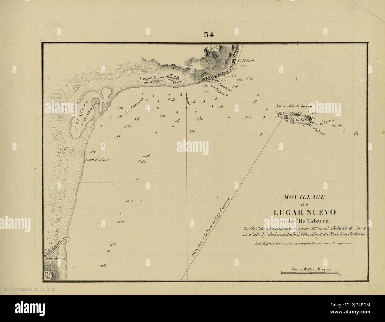 Mouillage de Place Nuevo et de l'Ille Tabarca. Oriented with half arrow ...