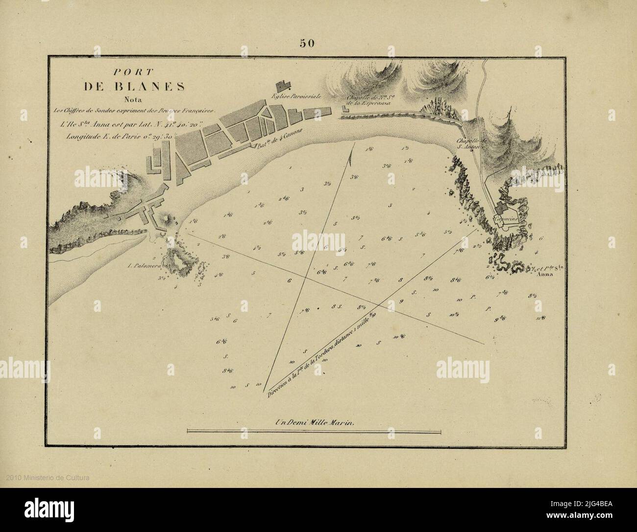 Port of Blanes. Oriented with half arrow. Coordinates referred to the ...