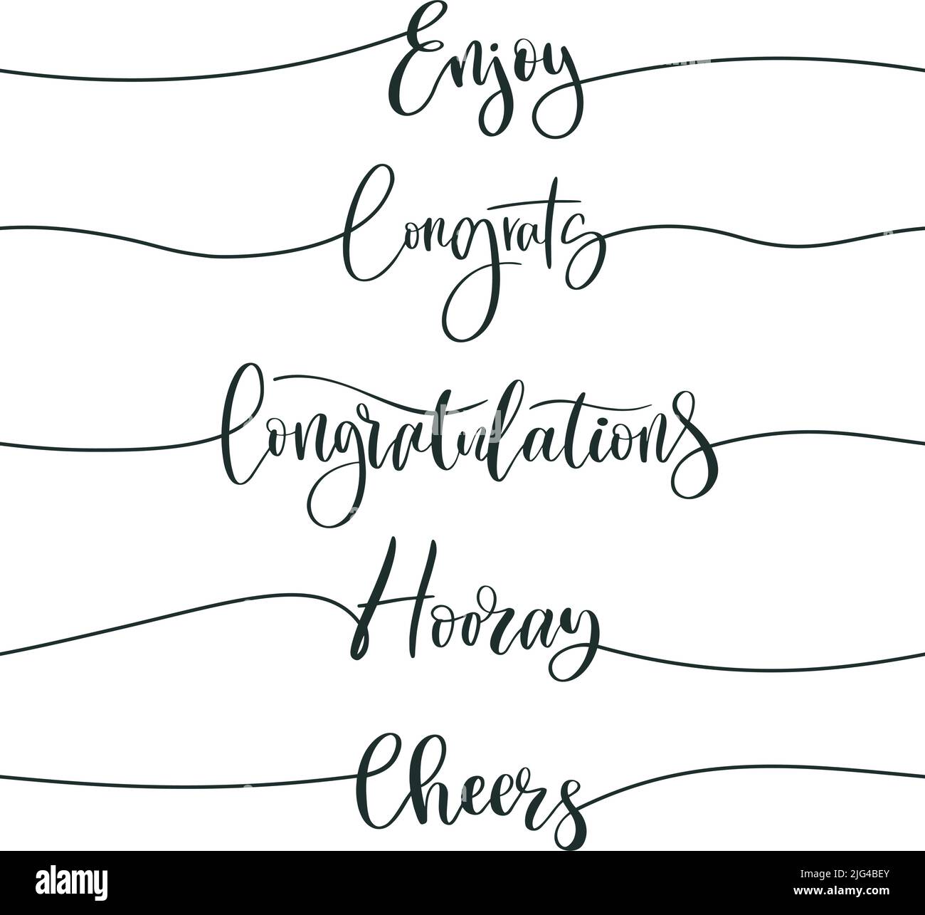 Congratulatory continuous line lettering. Enjoy, congrats and cheers ...