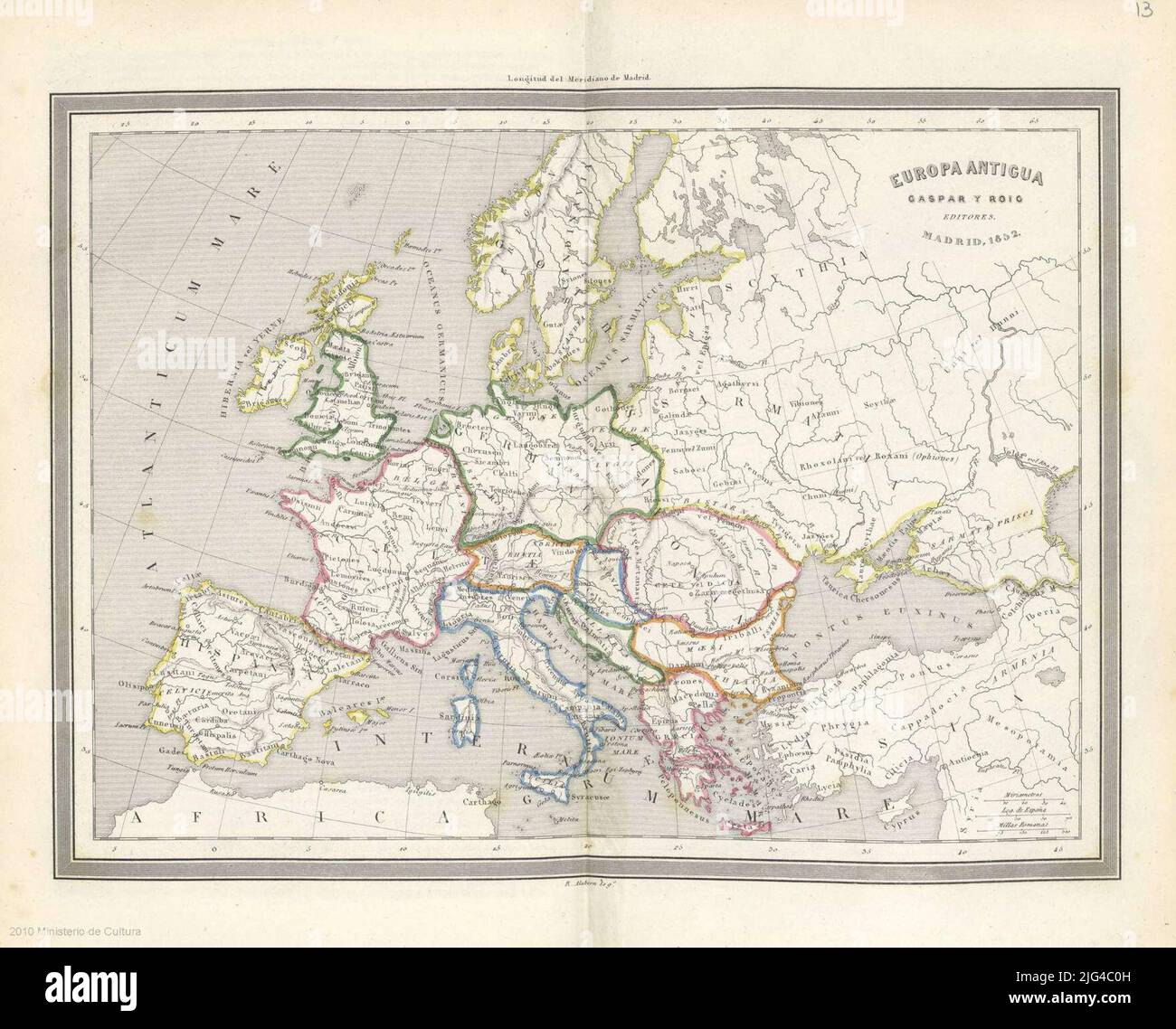 Ancient Europe. Meridian graduate margins of origin: Madrid Relief by ...