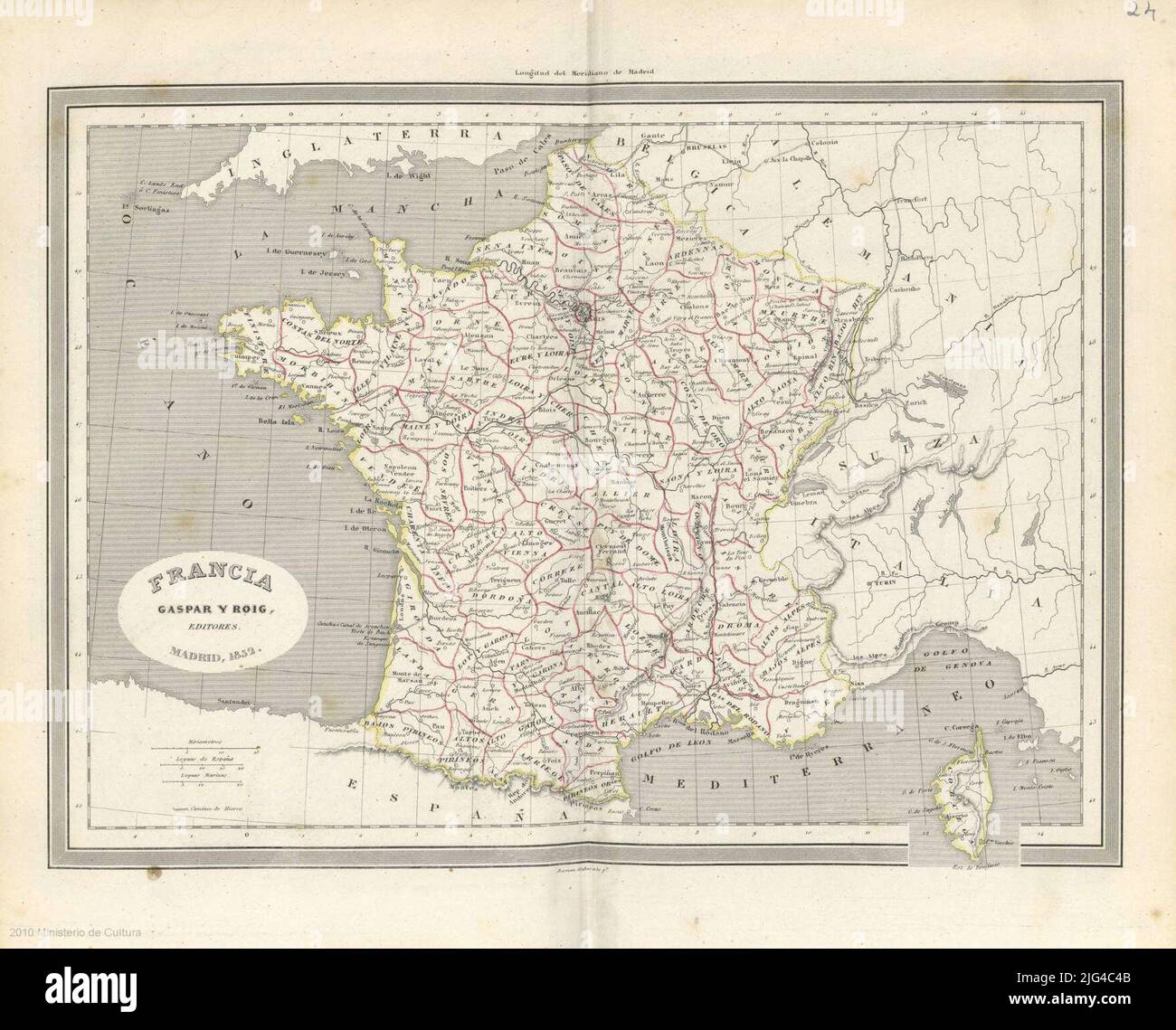 France. Meridian graduate margins of origin: Madrid Relief by normal ...