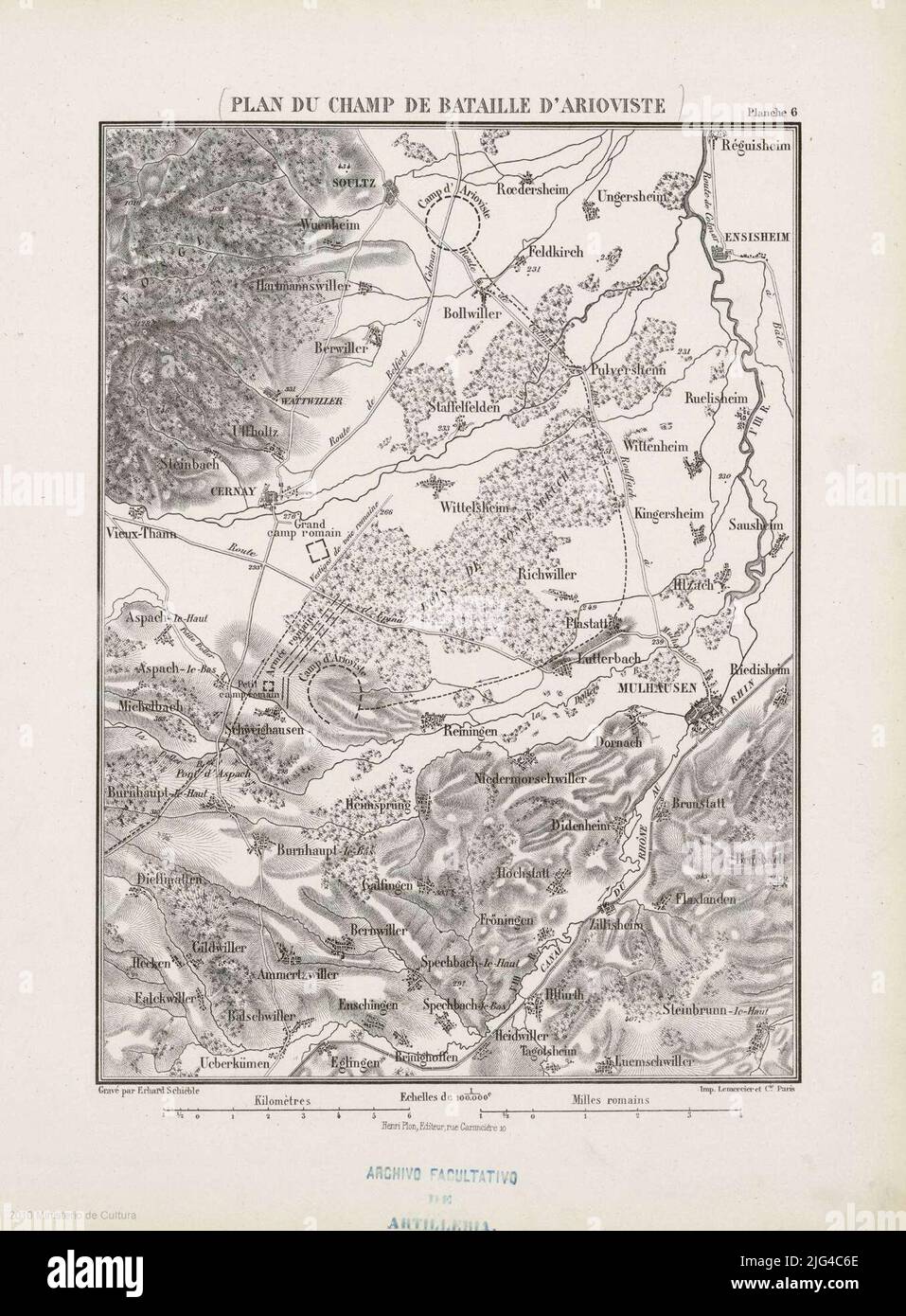 Battlefield plan of Ariovist. Graphic scale also in Roman kilometers ...