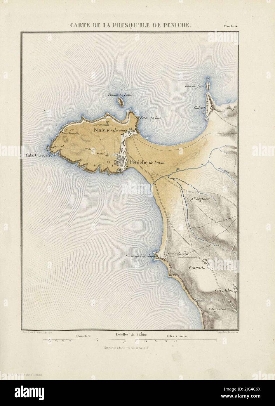 Card of the peniche peninsula. Graphic scale also in 'kilometers' and ...