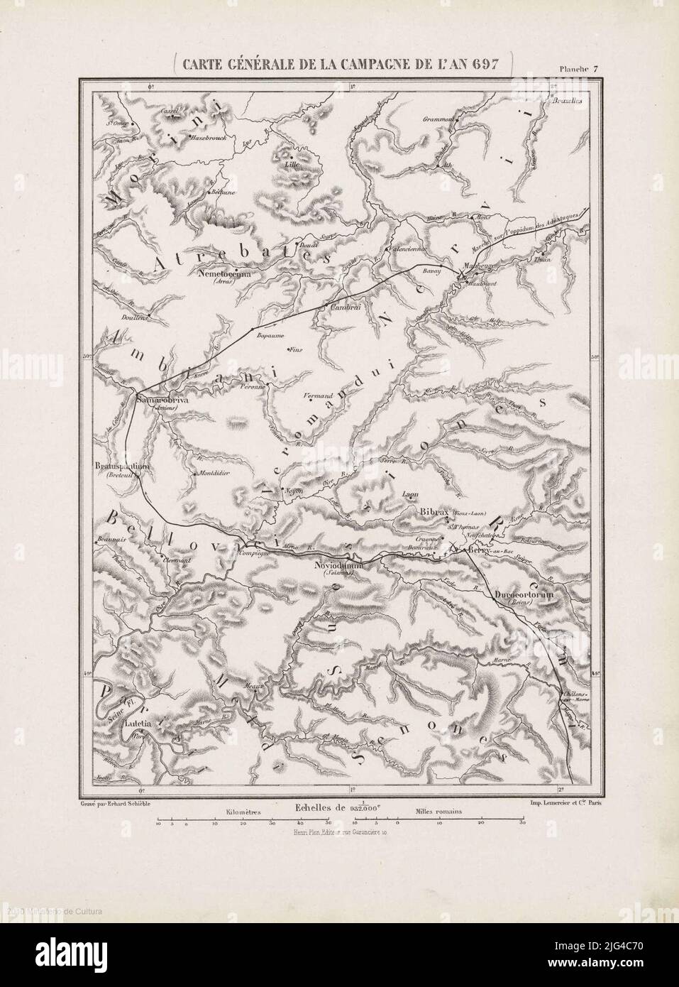 General map of the Year 697 campaign. Graphic scale also in 'kilometers ...