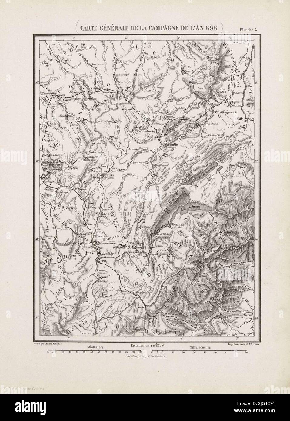 General map of the Year 696 campaign. Graphic scale also in 'Milles ...