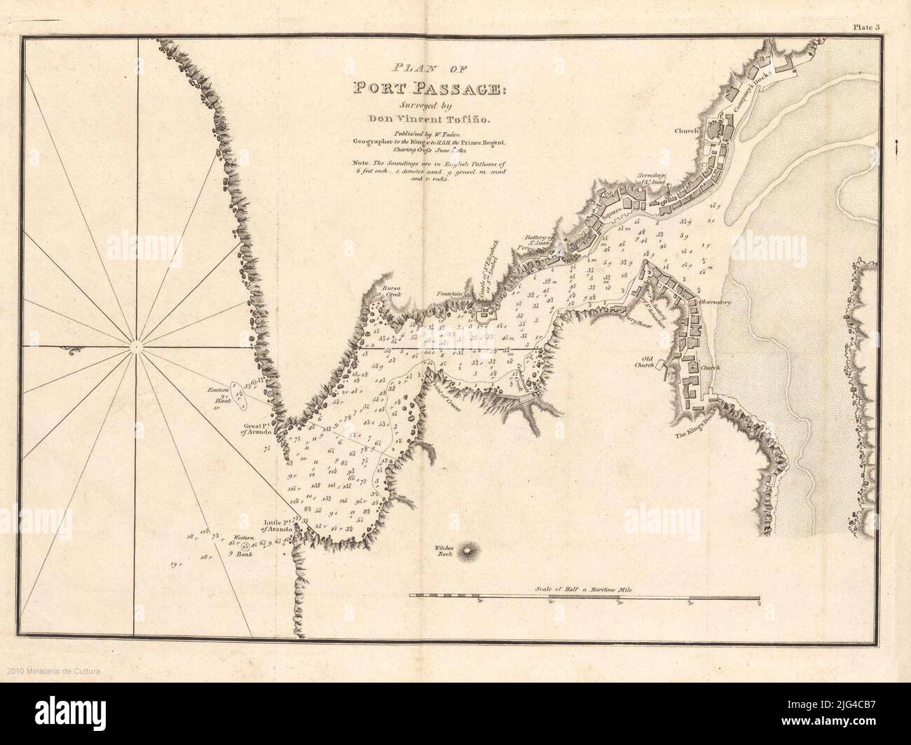 Plan of Port Passage. Oriented with a half flower of lis in knot of ...