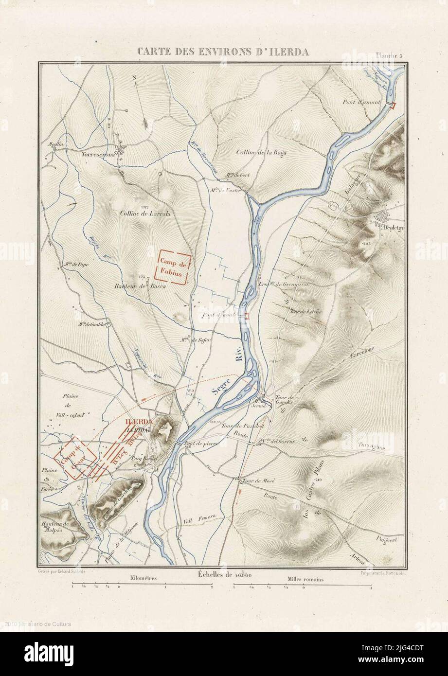 Carte from Ilerda Environs. Graphic scale also in 'kilometers' and ...