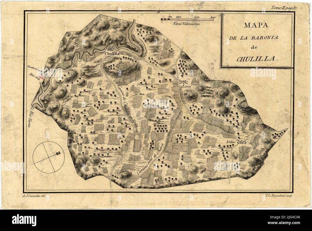Map of Chulilla's baronía. Oriented with castle in quadrant and circle ...
