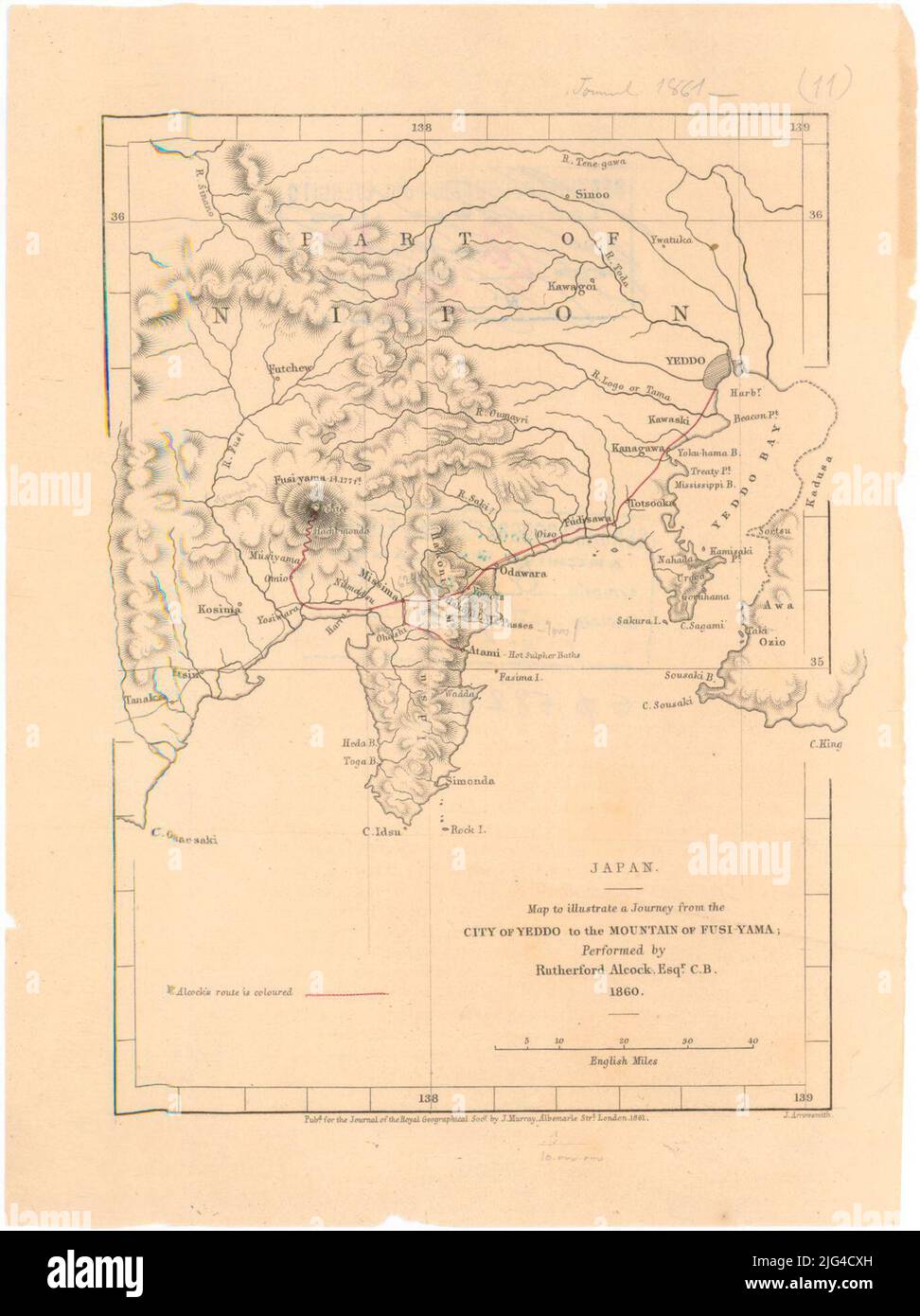Map to illustrate a Journey from the City of Yeddo to the Mountain of ...