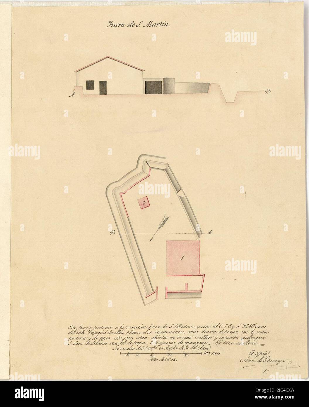 Fuerte de S. Martin [Map]. It presents a plane and profile of the ...
