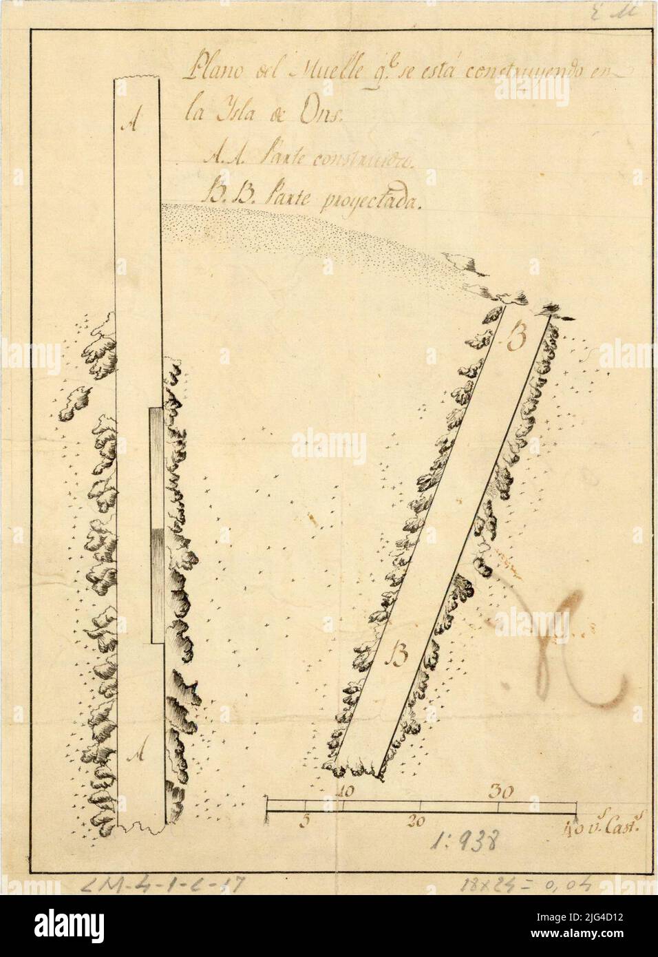 Plan of the spring Qe. It is being built in the Ysla de Ons [map]. Date ...